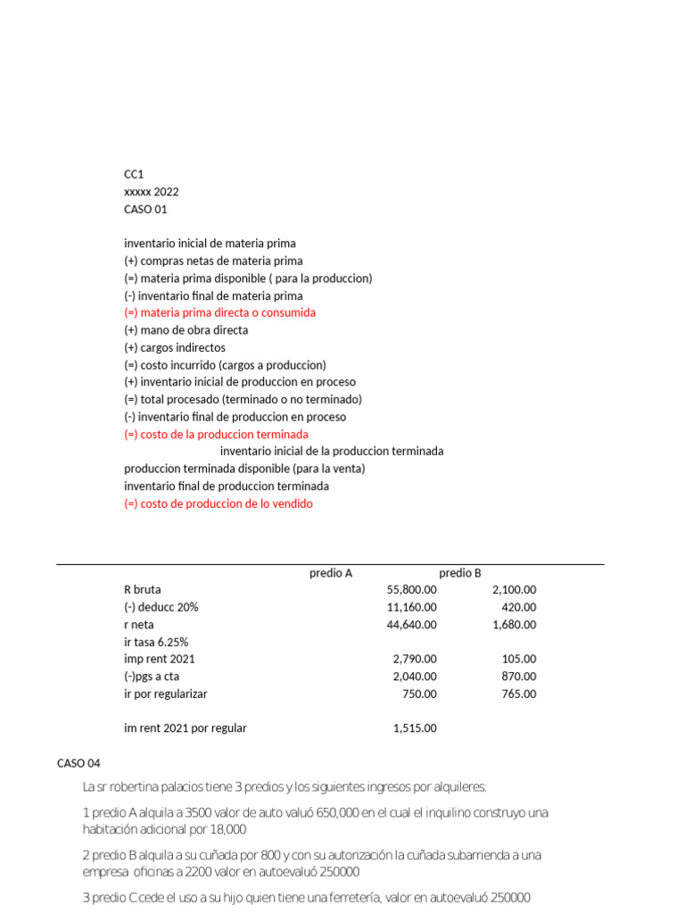 Materia Prima Directa o Consumida | PDF