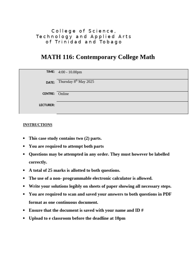 Case Study MATH 116 Final Exam | PDF | Compound Interest | Financial ...