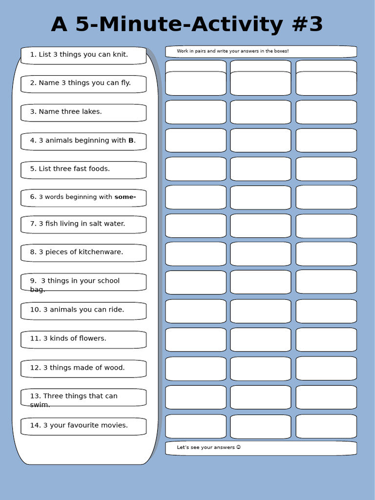 A 5minute Activity 3 Fun Activities Games Games Icebreakers | PDF