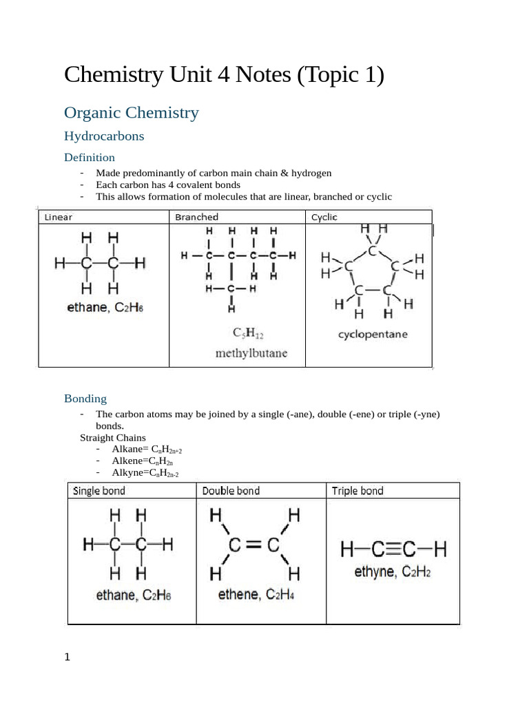 Chemistry Unit 4 Notes (Topic 1) | PDF | Carbohydrates | Alkene
