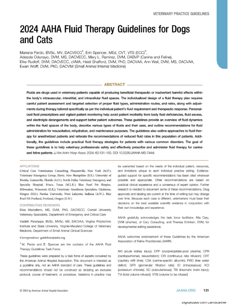2024 AAHA Fluid Therapy Guidelines For Dogs and Cats | PDF