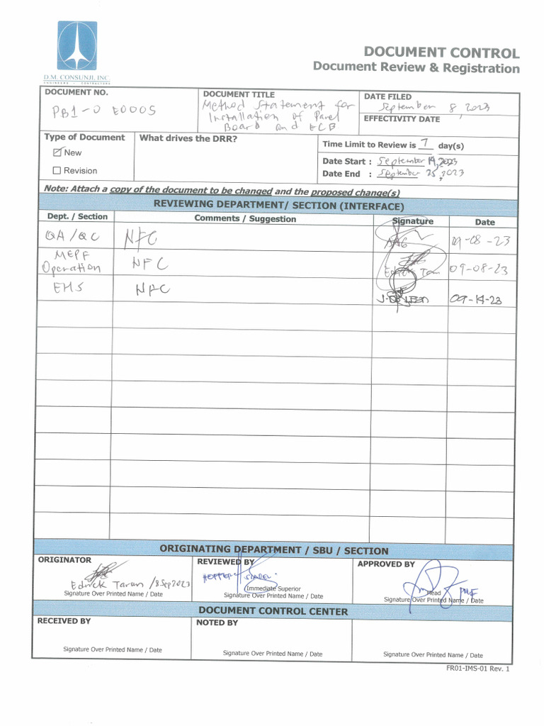 Pb1-0e0005-B1 Method Statement For Installation of Panel Board and Ecb | PDF