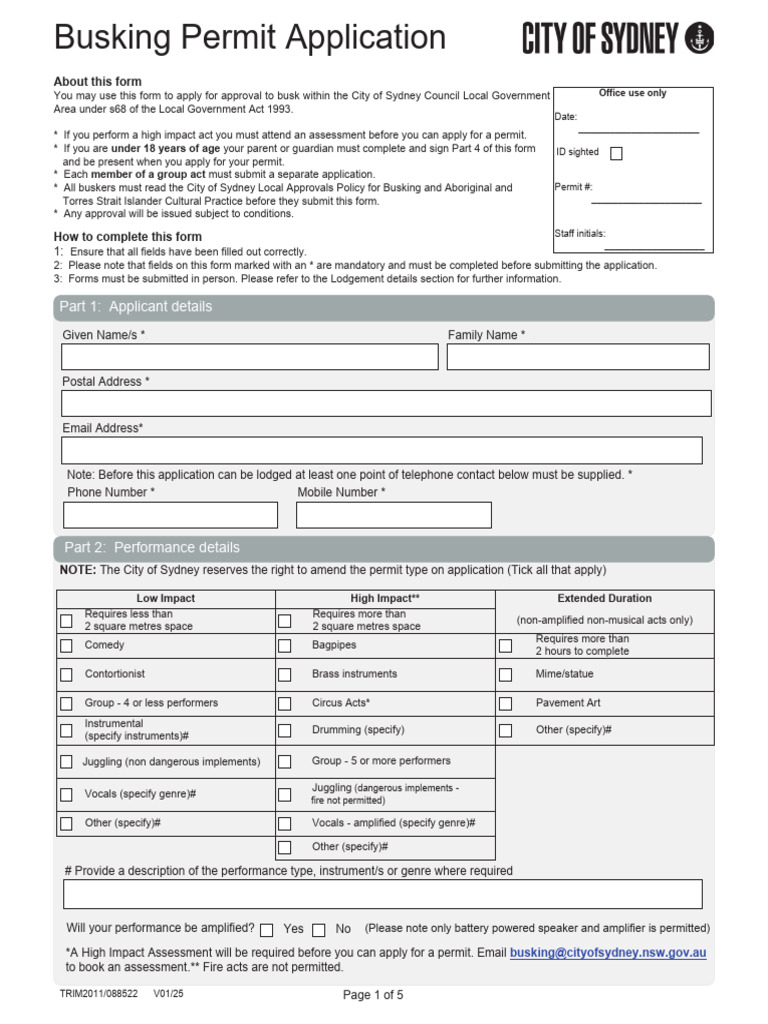 Busking Permit Combined Application 1 | PDF | Identity Document