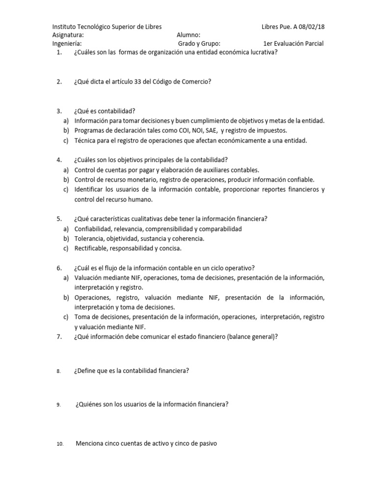 Examen P1 Con 2018 | PDF | Contabilidad | Economias