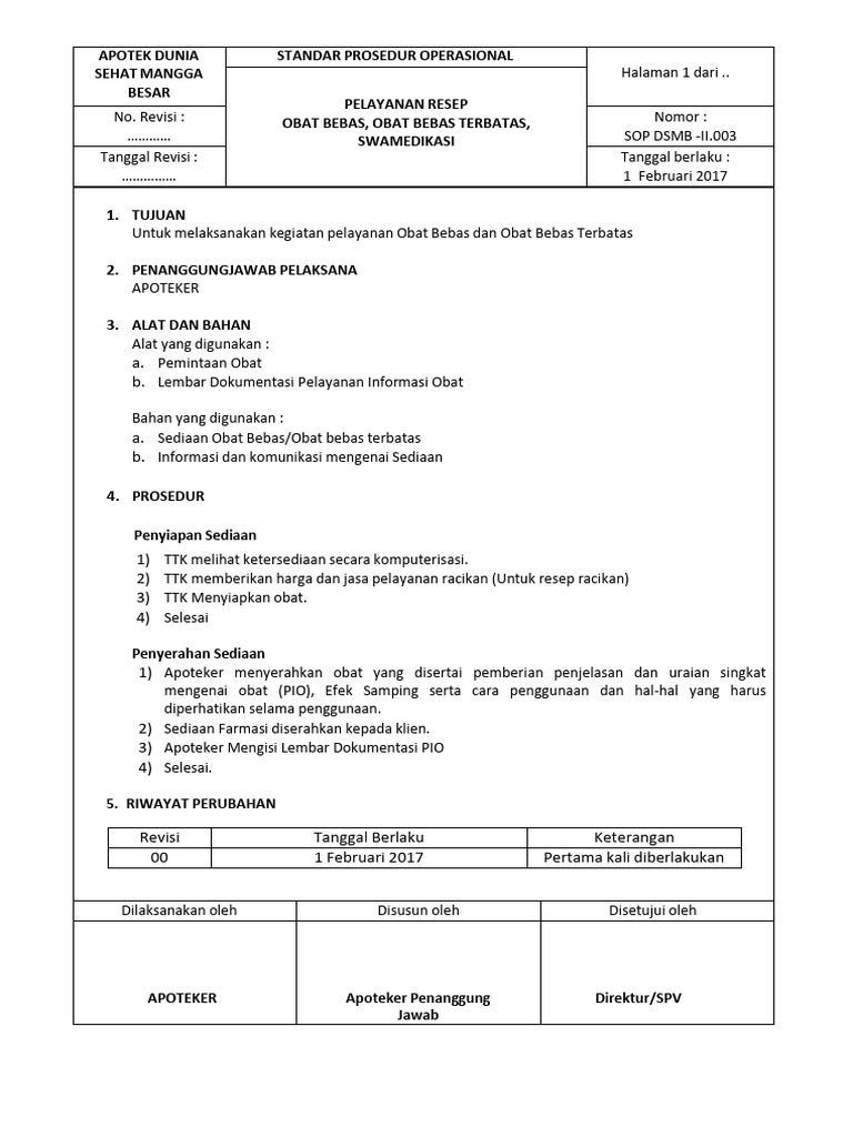 1 SOP Pelayanan Sediaan Obat Bebas - Compressed | PDF