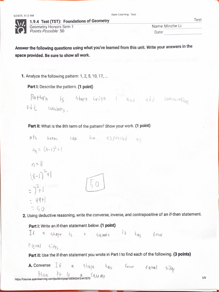 Foundations of Geometry Test | PDF