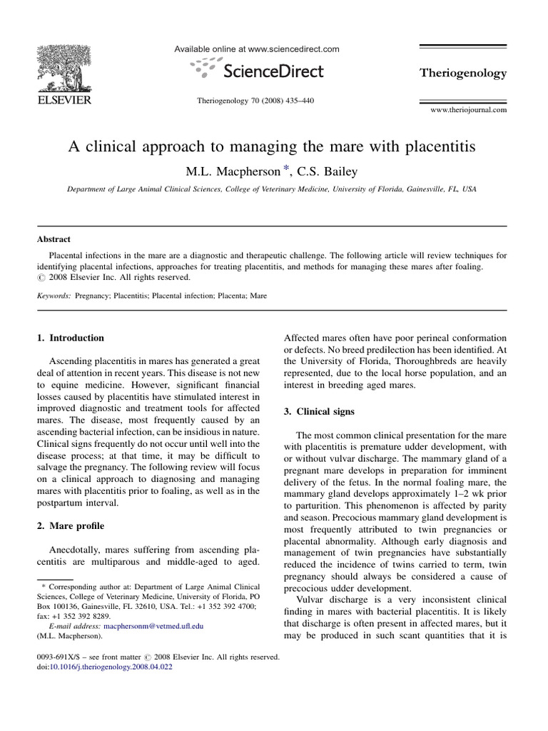 A clinical approach to managing the mare with placentitis | PDF | Fetus ...