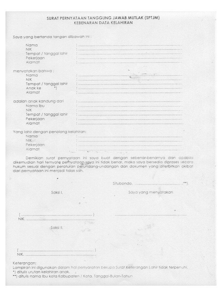Formulir - SPTJM 1 | PDF