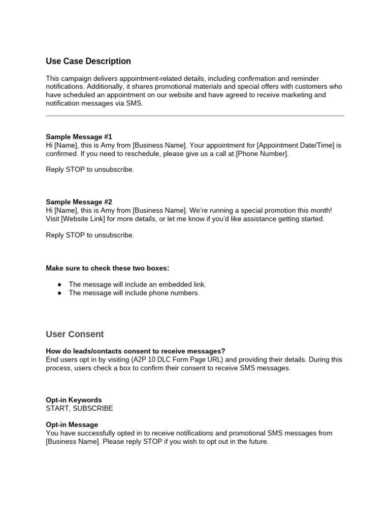 A2P 10 DLC Templates | PDF