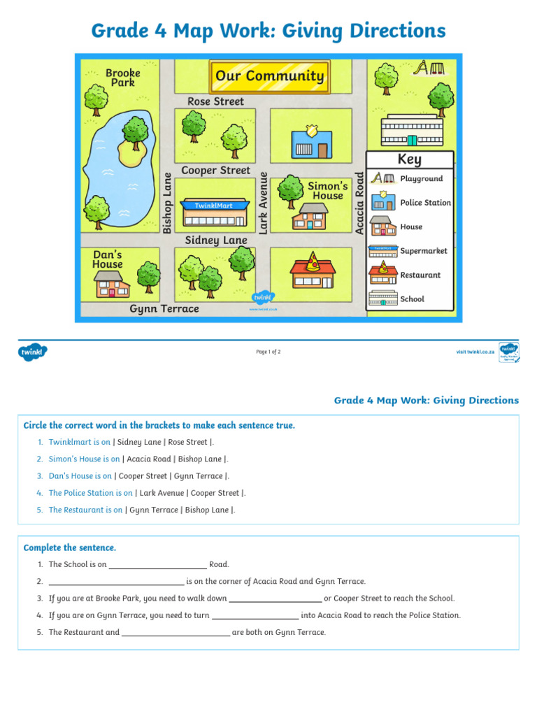 Grade 4 Directions Map Worksheet | PDF