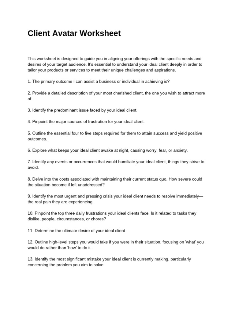 Client Avatar Worksheet (1) | PDF