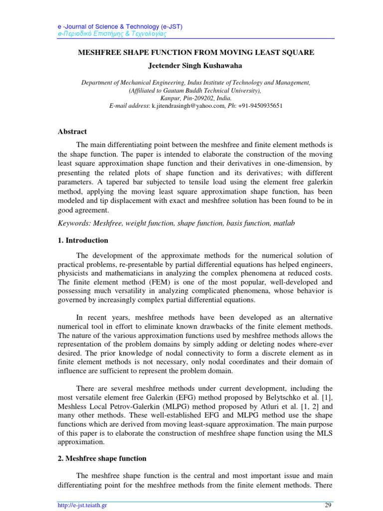 Meshfree Shape Function From Moving Least Square Pdf Finite Element Method Numerical Analysis
