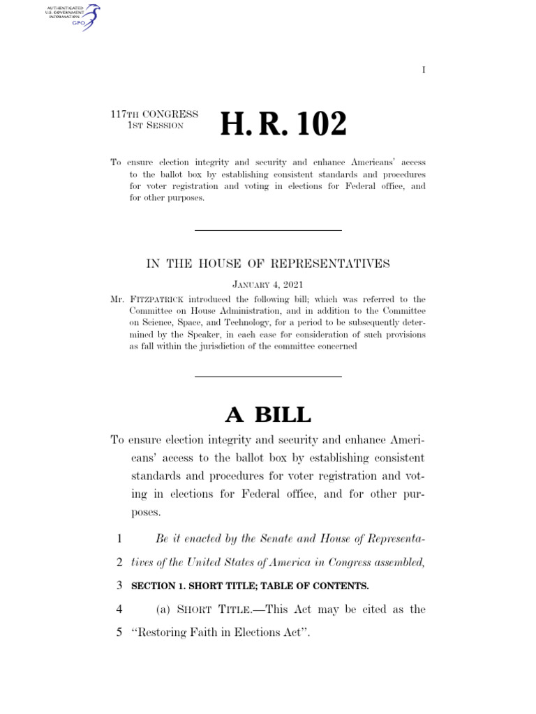 BILLS 117hr102ih | PDF | Postal Voting | Voter Registration
