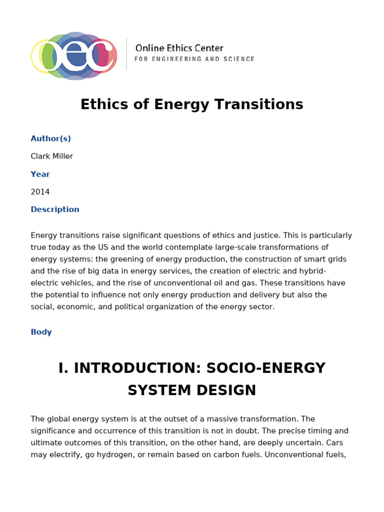 Ethics of Energy Transitions | PDF | Life Cycle Assessment | Energy ...