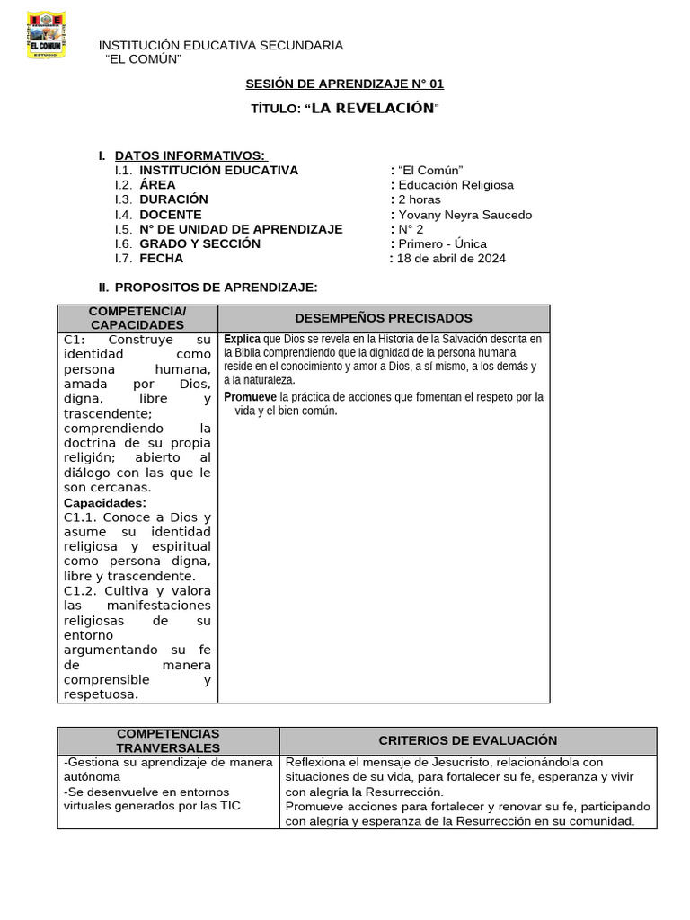 SESIÓN DE APRENDIZAJE N 01 UDA 2 PRIMERO | PDF | Abrahán | Libro del Génesis