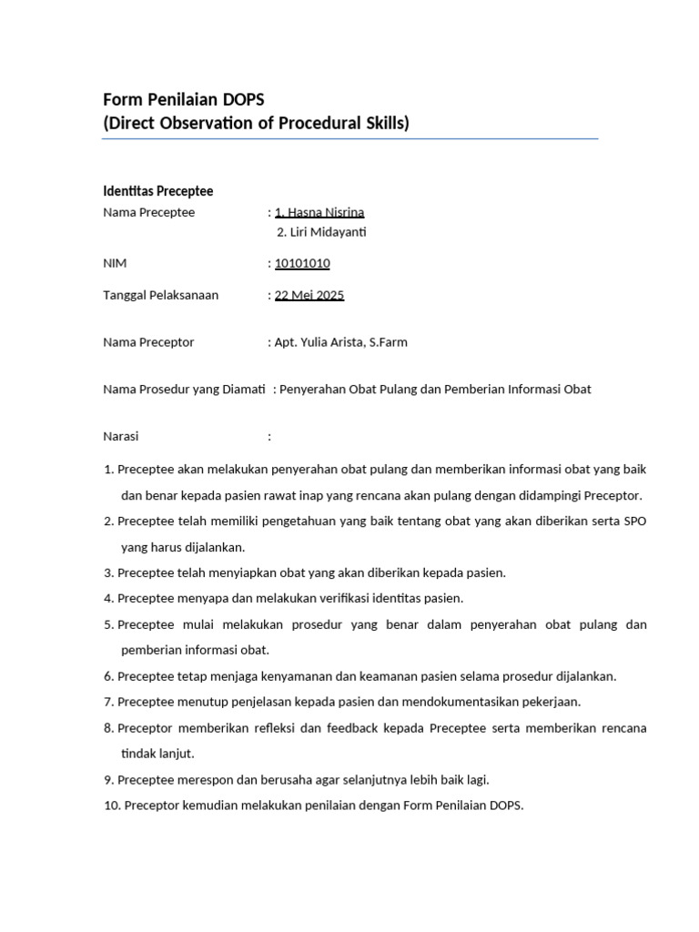 Kelompok 2 - Form Penilaian DOPS | PDF