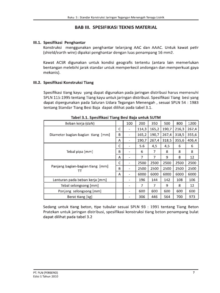 Buku 5 SPLN Standar Tiang Besi & Tiang Beton | PDF