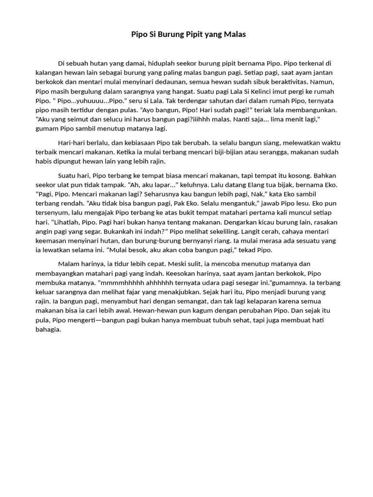 Pipo Si Burung Pipit Yang Malas | PDF