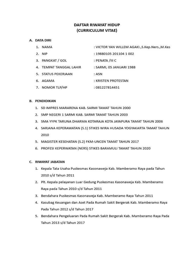 Daftar Riwayat Hidup (CV) | PDF