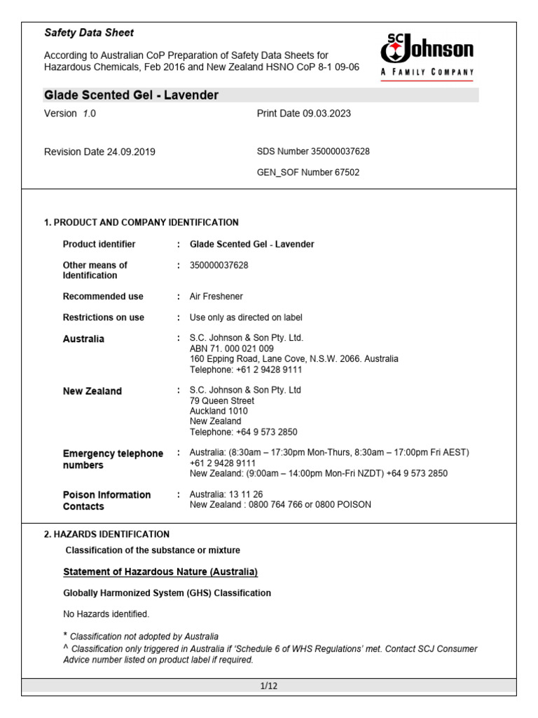 Glade Scented Gel - Lavender | PDF | Toxicity | Occupational Safety And Health