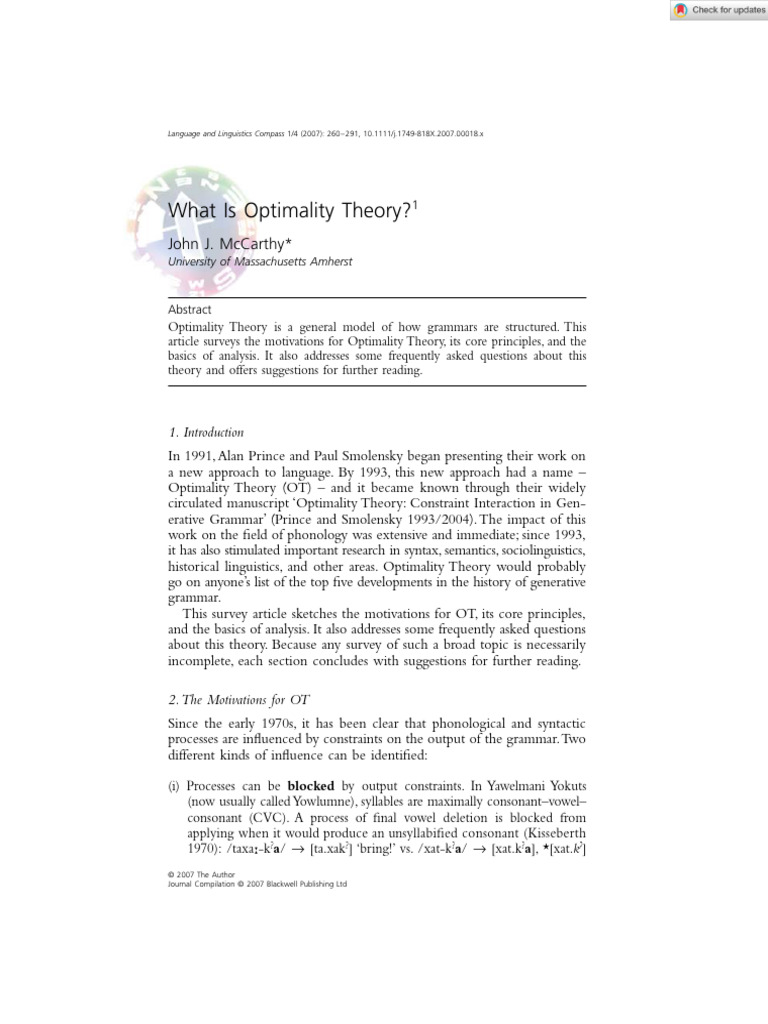 Language and Linguist Compass - 2007 - McCarthy - What Is Optimality Theory 1 | PDF | Syllable ...