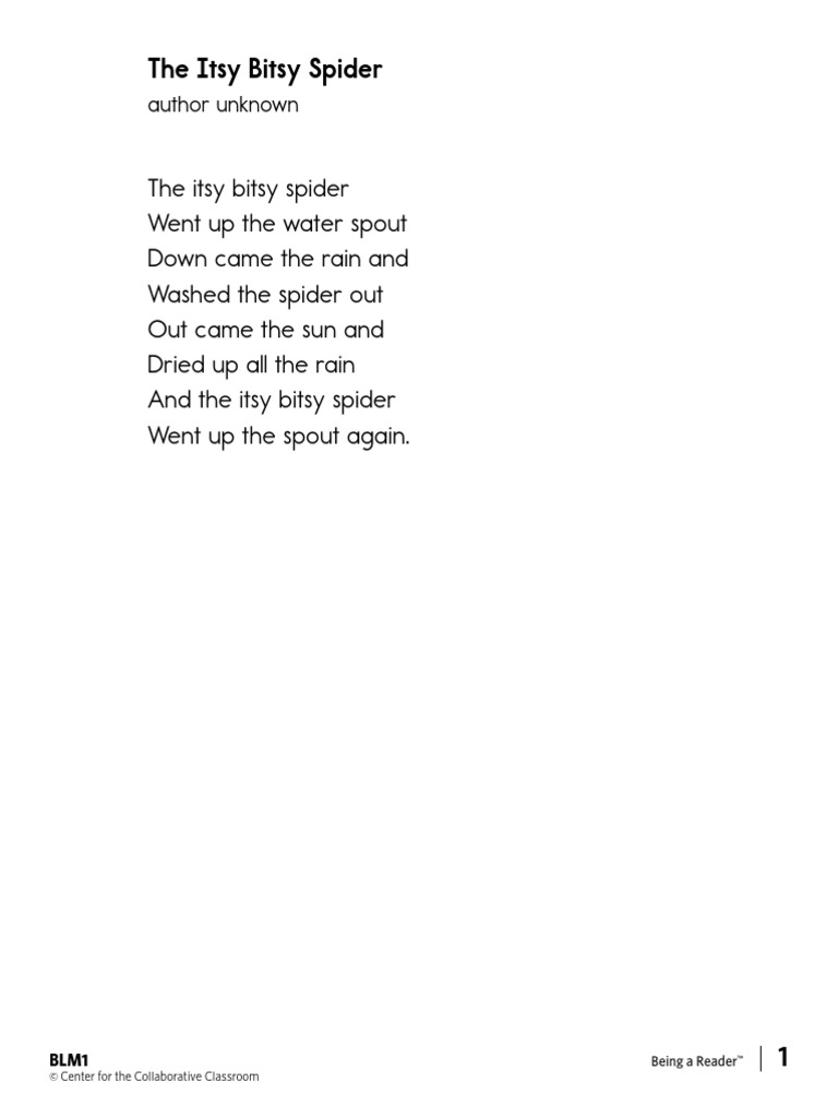 Itsy Bitsy Spider Poetry | PDF