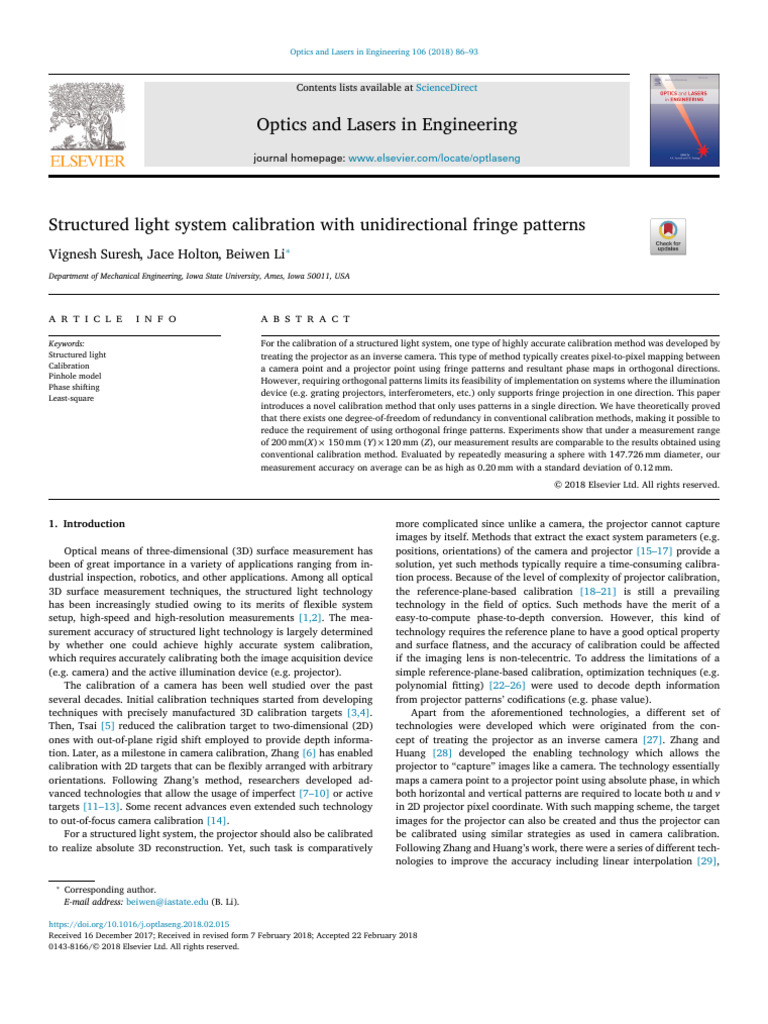 Structured Light System Calibration | PDF | Imaging