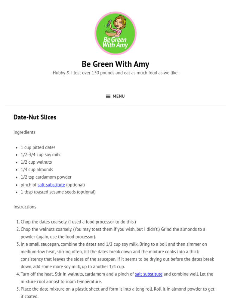 Date-Nut Slices - Be Green With Amy | PDF