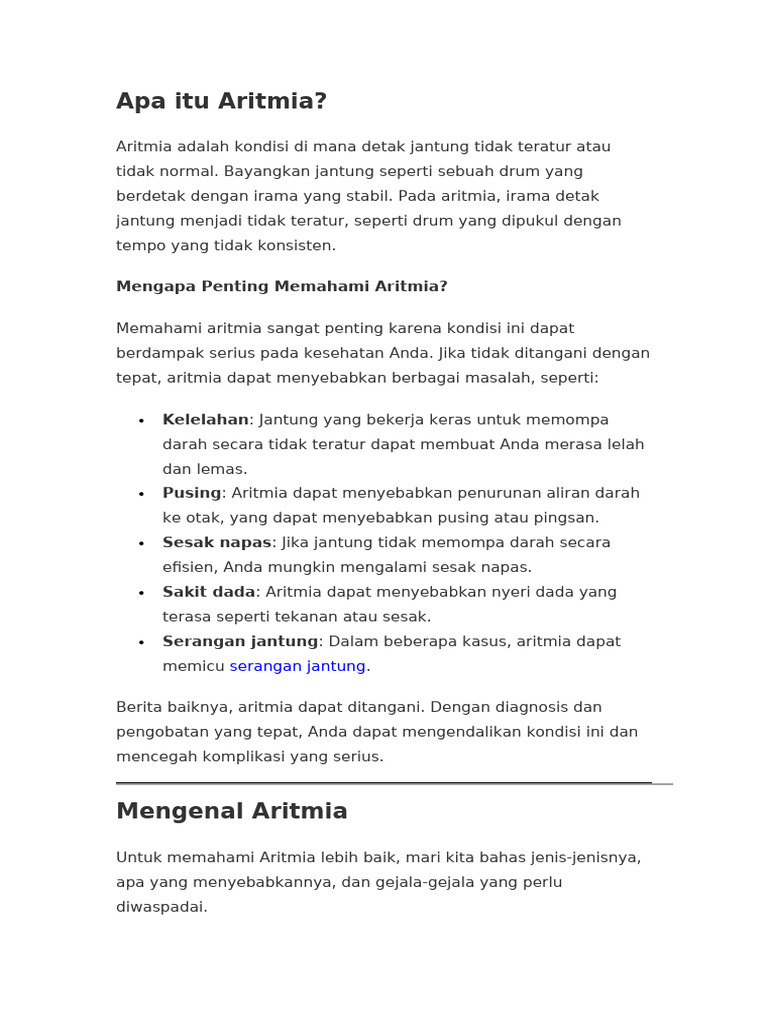 Apa Itu Aritmia?: Mengapa Penting Memahami Aritmia? | PDF