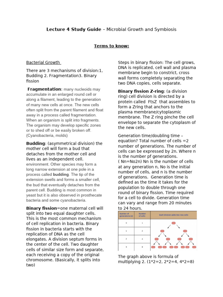 Bacterial Growth and Symbiosis Study Guide | PDF | Bacteria | Cellular ...