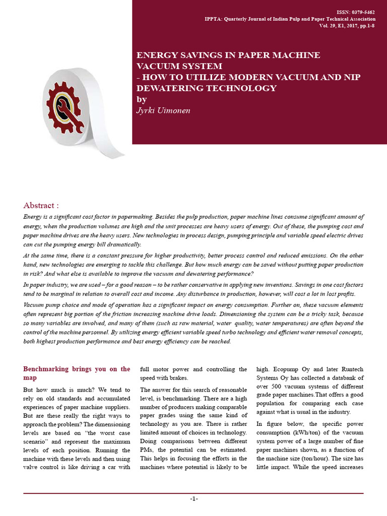 Energy Savings in Paper Machine Vacuum Systems | PDF | Pump | Turbocharger
