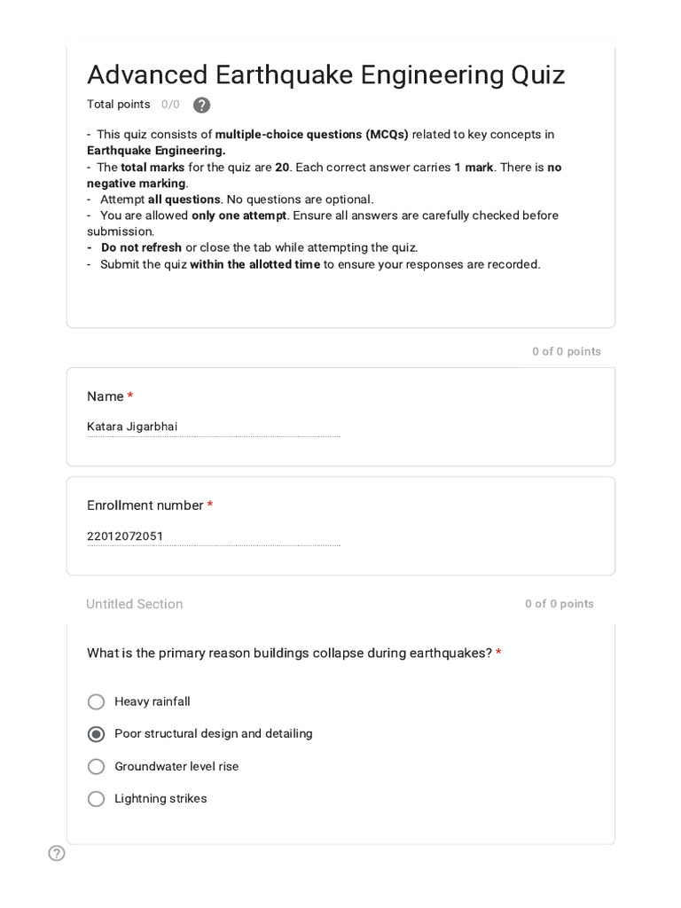 Advanced Earthquake Engineering Quiz | PDF | Earthquake Engineering ...