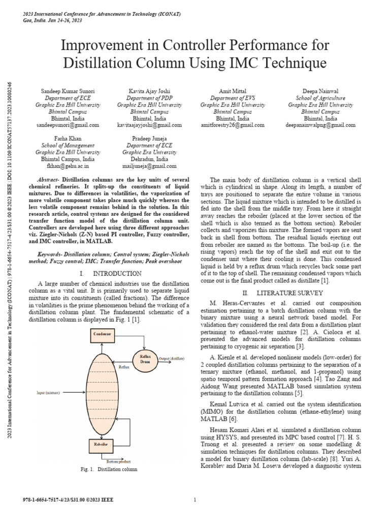 Improvement in Controller Performance For Distillation Column Using IMC Technique | PDF ...