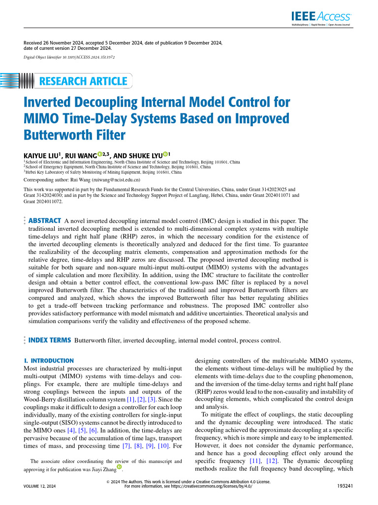 Inverted Decoupling Internal Model Control For MIMO Time-Delay Systems Based On Improved ...