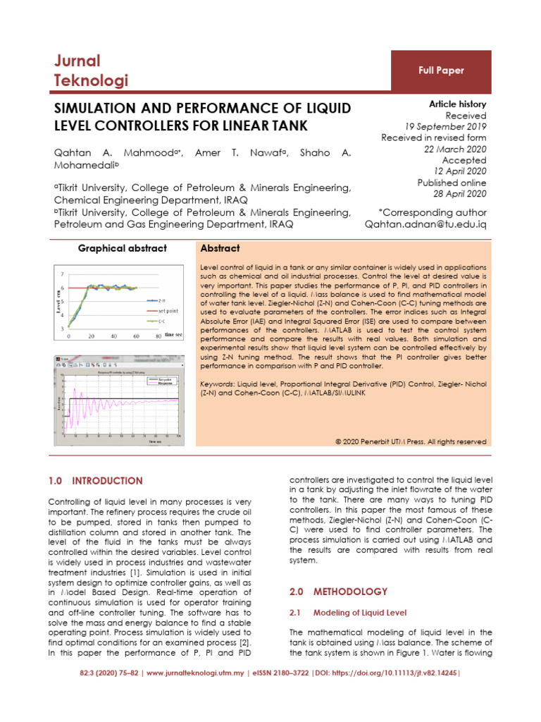 Liquid Level Control: PID Performance Analysis | PDF | Control Theory ...