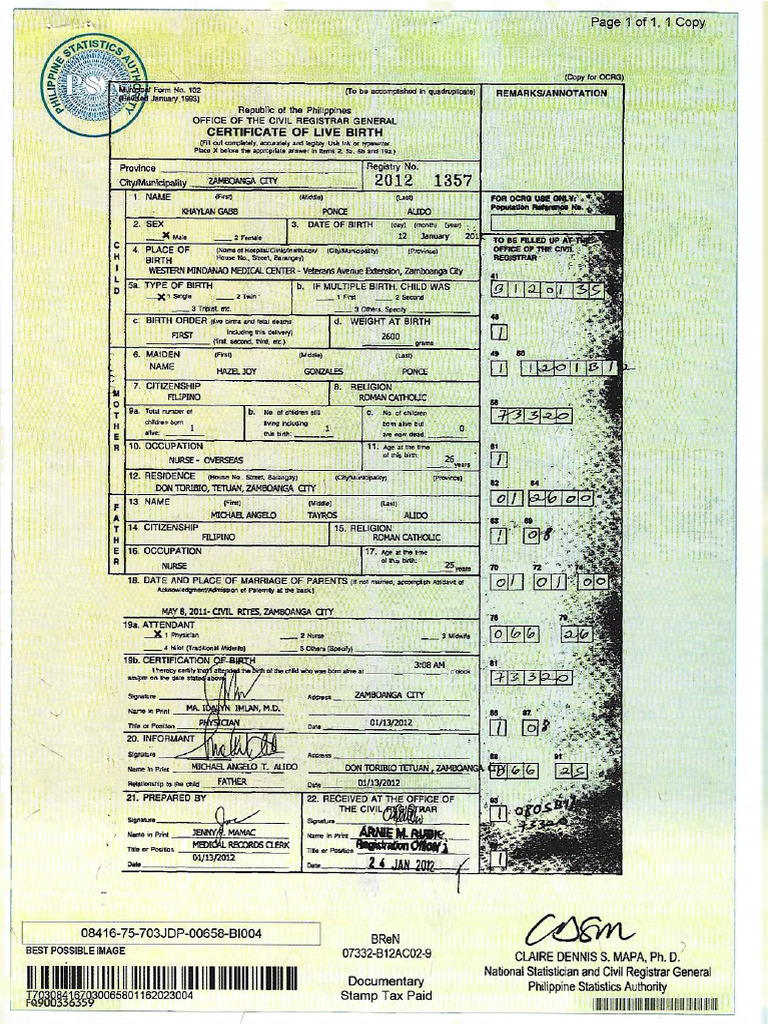 Gabb Psa Birth Cert | PDF