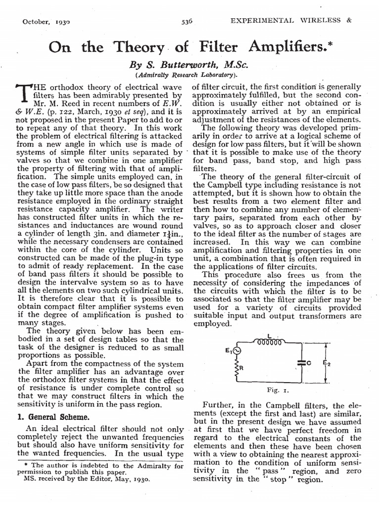 On The Theory of Filter Amplifiers | PDF