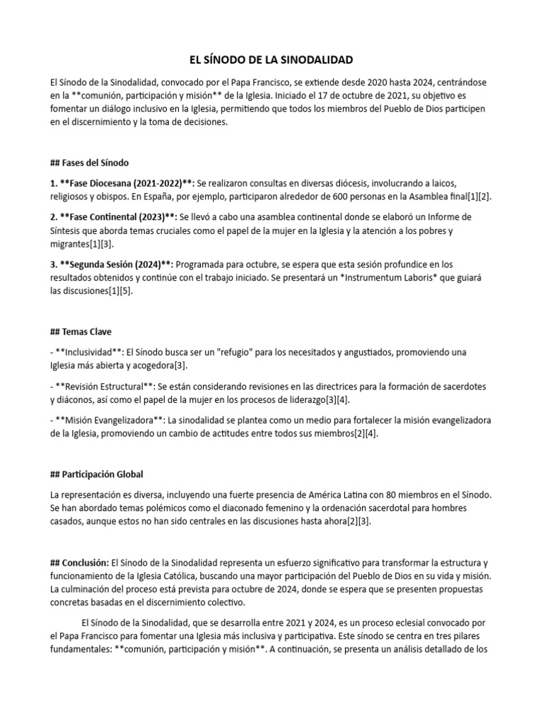 EL SÍNODO DE LA SINODALIDAD - Rosario | PDF | Iglesia Católica | Sínodo