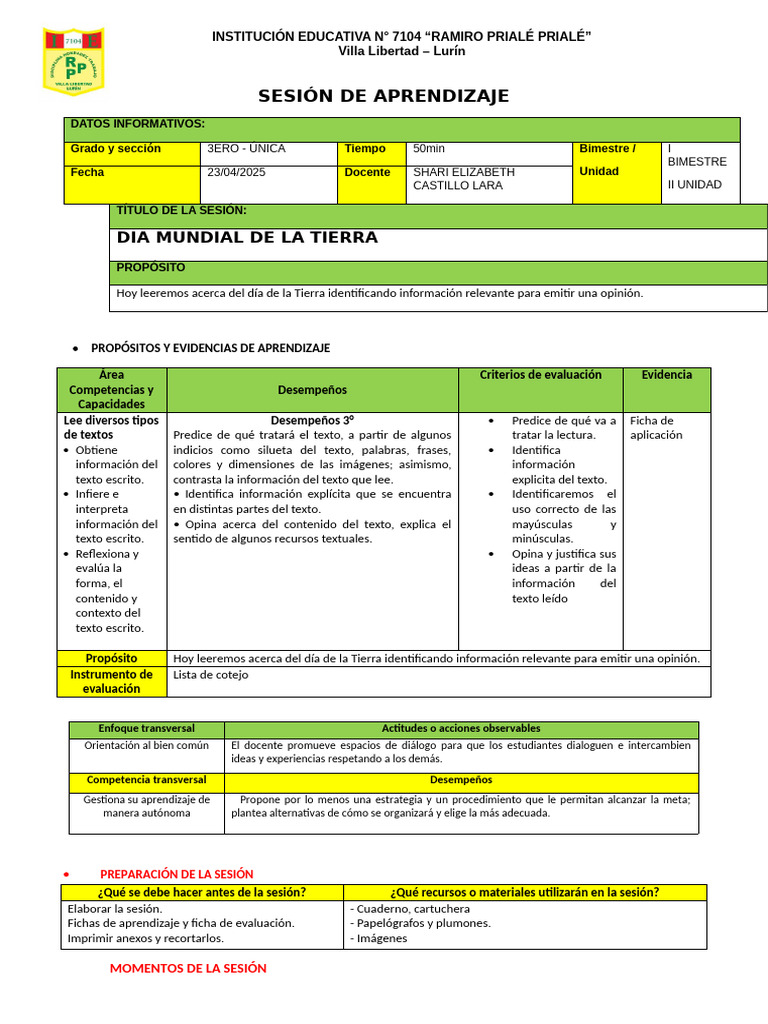 Lunes C - Sesion - Fecha Civica Dia de La Tierra | PDF | Residuos ...