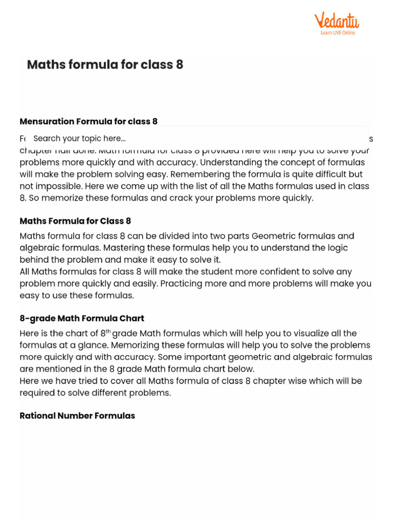 Maths Formula For Class 8 | PDF
