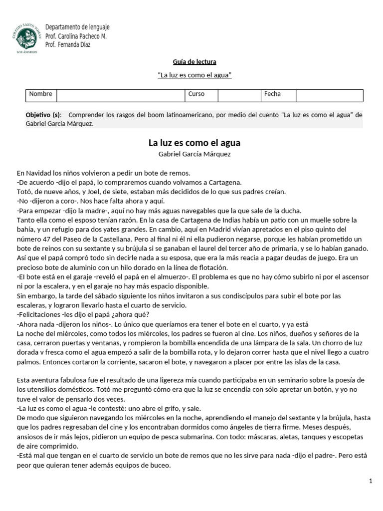 Guía - La Luz Es Como El Agua | PDF