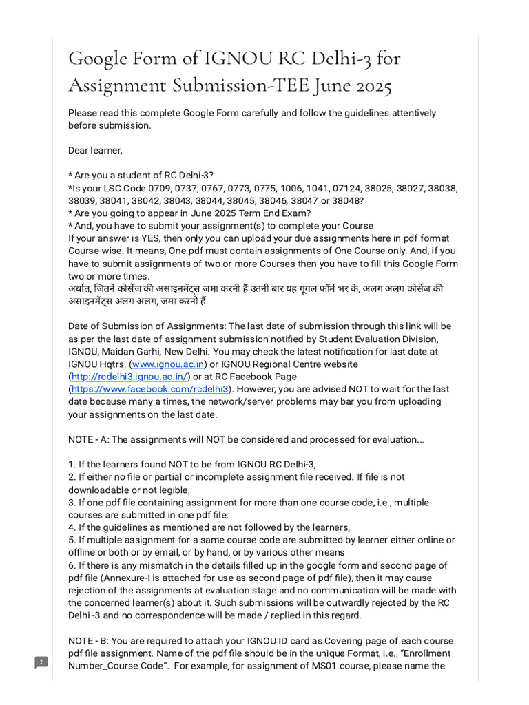 IGNOU RC Delhi-3 Assignment Submission 2025 | PDF | Gmail | Email Address