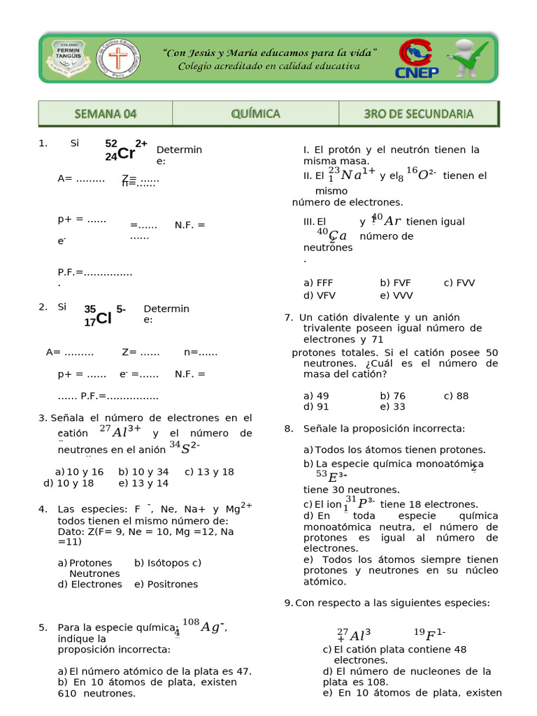 3° Ficha de Trabajo Iones 2025 | PDF | Protón | Neutrón
