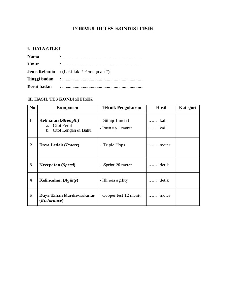 Tes Kebugaran Jasmani untuk Atlet SD | PDF
