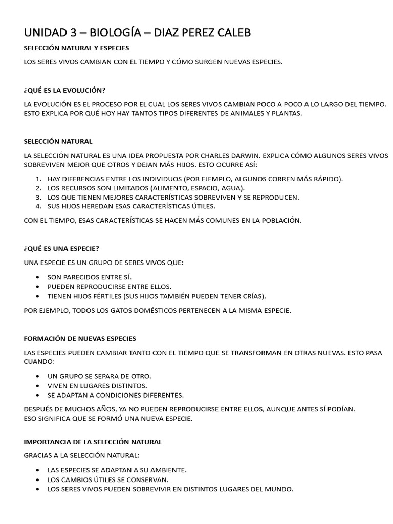 Evolución y Selección Natural en Especies | PDF | Seleccion natural ...