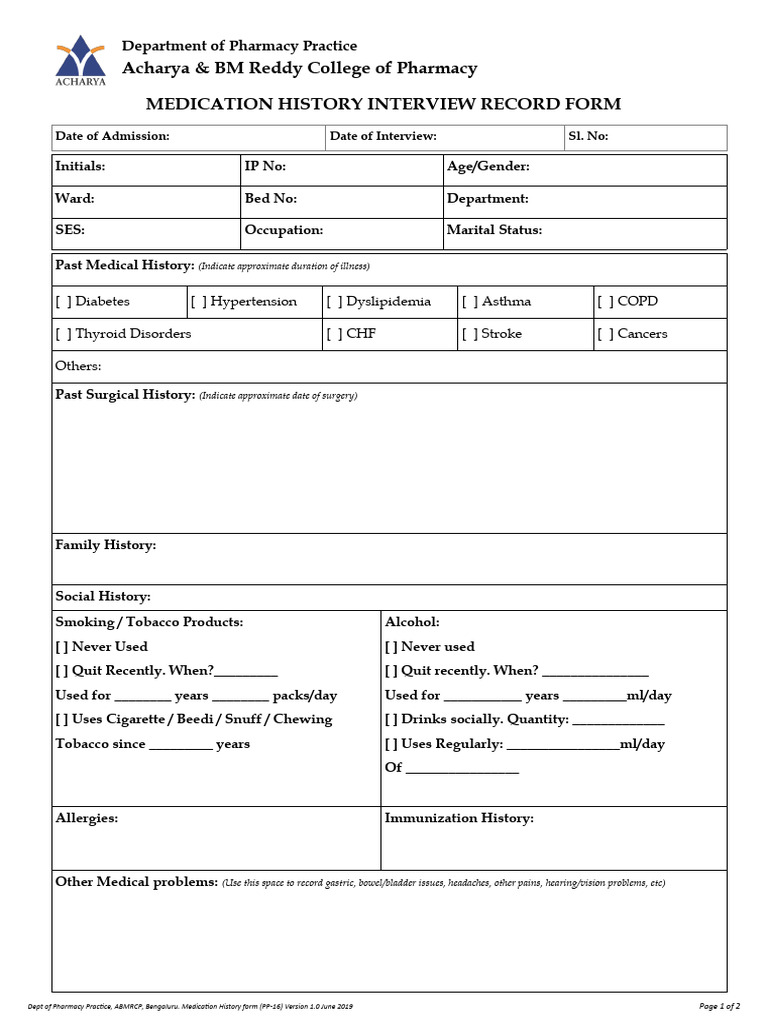 Medication History Interview | PDF | Human Diseases And Disorders ...