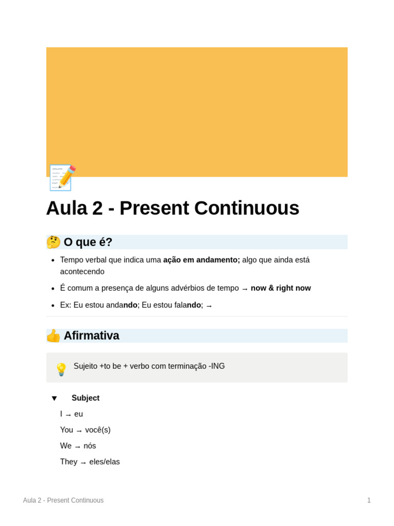 Aula 2 - Present Continuous | PDF