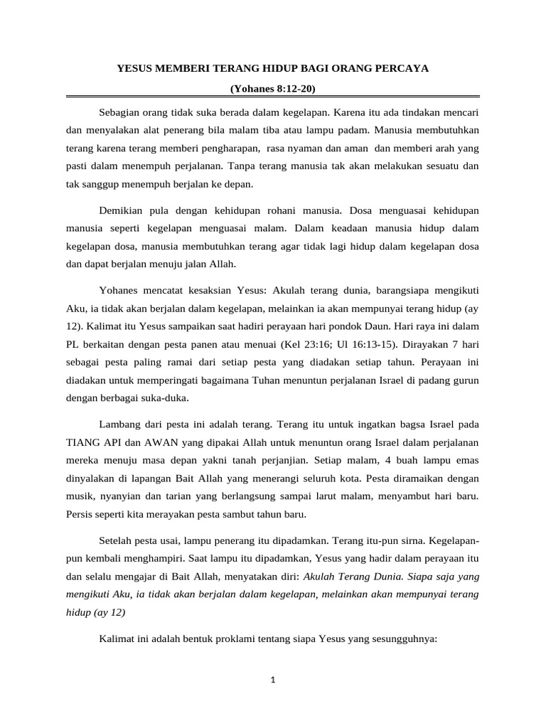 Yesus Memberi Terang Hidup Bagi Orang Percaya | PDF