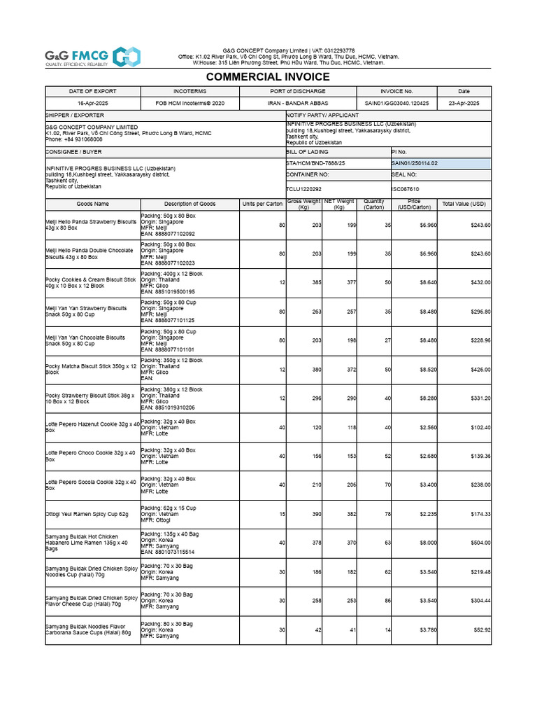 SAIN01 TCLU1220292 - Invoice (Updated) | PDF | Cola