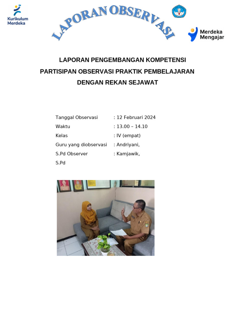 Fix Laporan Observasi Teman Sejawat | PDF